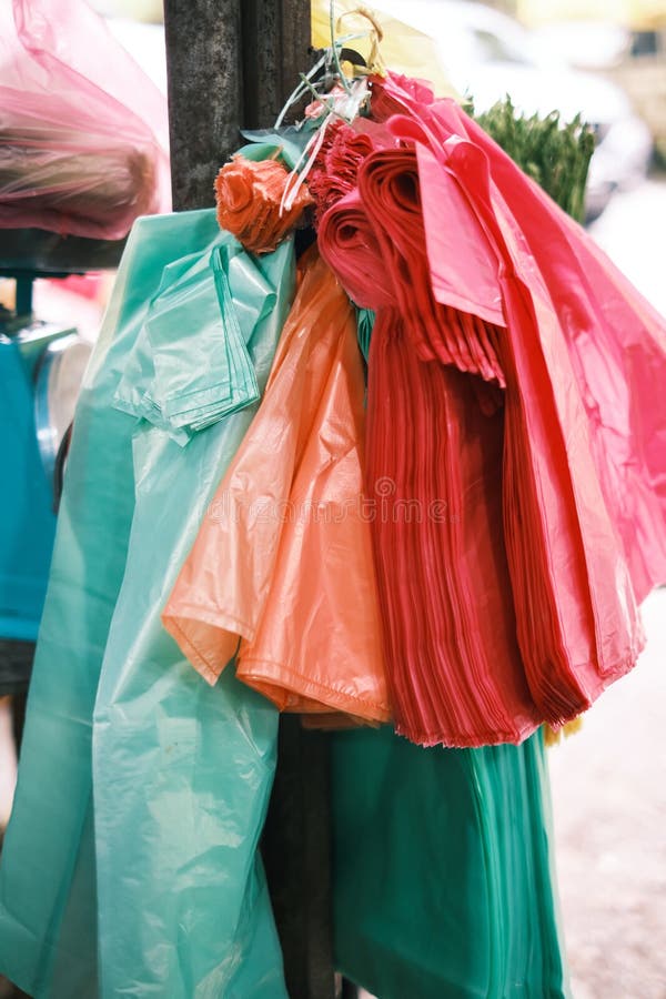 Assorted Single Use Plastic Bags in Various Colors Stock Photo - Image ...
