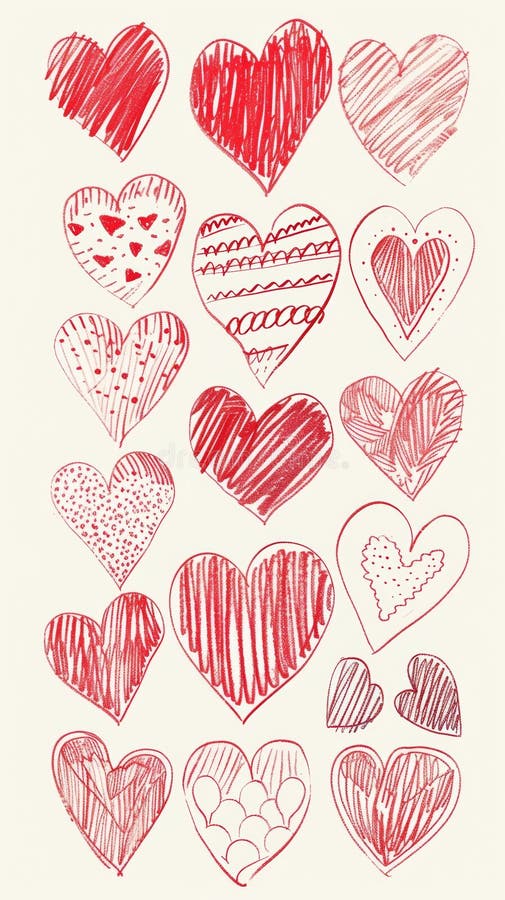 Assorted Sketch Hearts - Hand-drawn Love Illustrations Stock Image ...