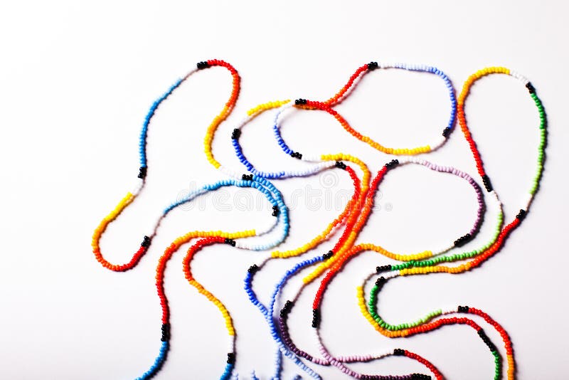 Assorted Small Colorful Beads Threaded into Chain Stock Image - Image ...