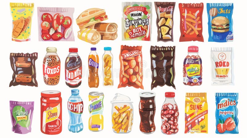 Assorted Snack Packages Collection for Fast Junk Food and Drinks Stock ...