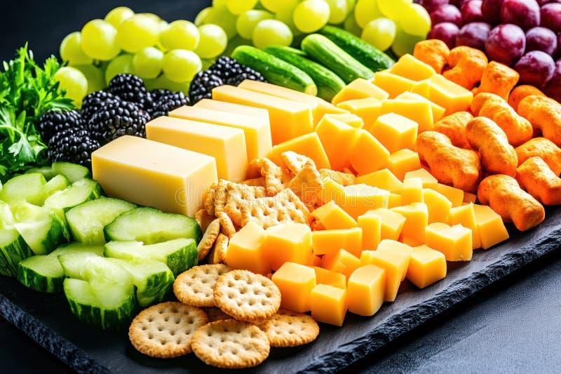 Assorted Snack Platter with Cheese, Crackers, and Veggies for a Party ...