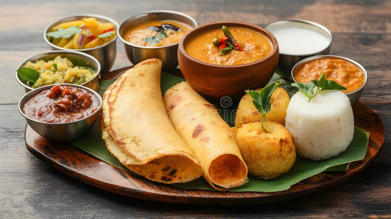 Assorted South Indian Breakfast Foods on Wooden Background for Vibrant ...