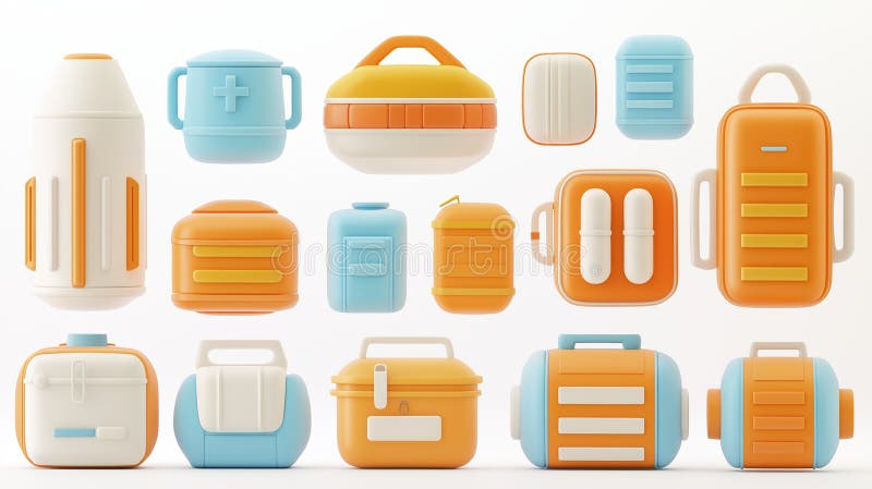 Assorted Space Medical Kits, Isolated on White Background, 3D ...