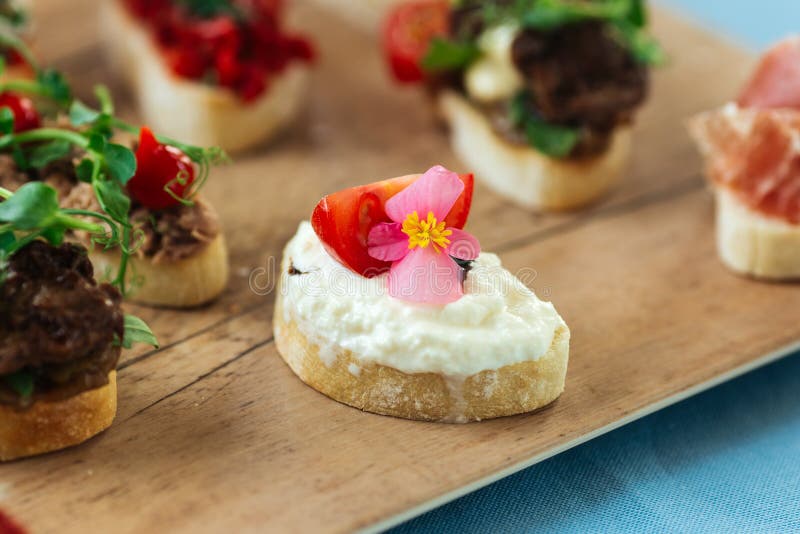 Assorted Spanish Tapas with Different Toppings Stock Image - Image of ...