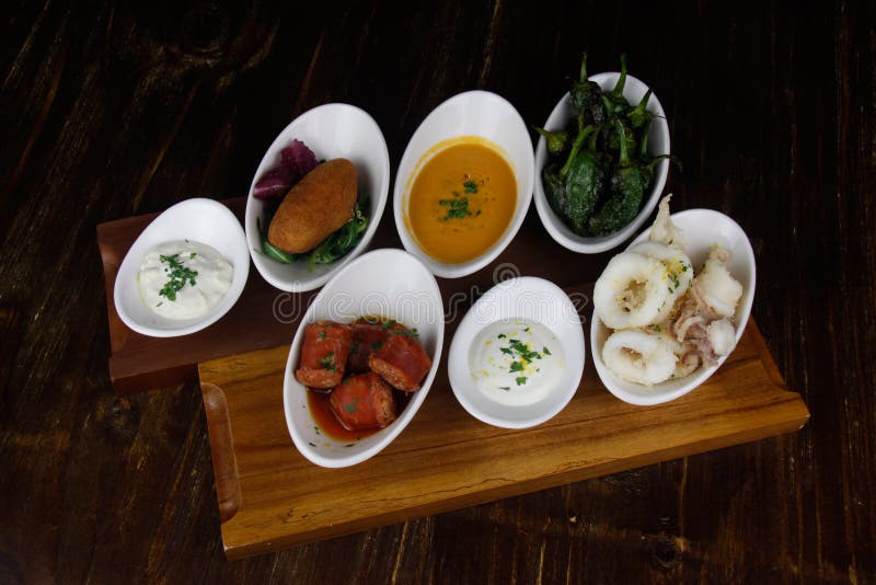 Assorted Spanish Tapas stock image. Image of style, seafood - 73990123