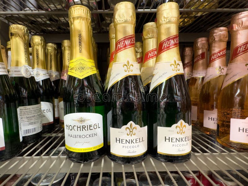 Assorted Sparkling Wine Bottles on Store Shelf Featuring Henkell Brands ...
