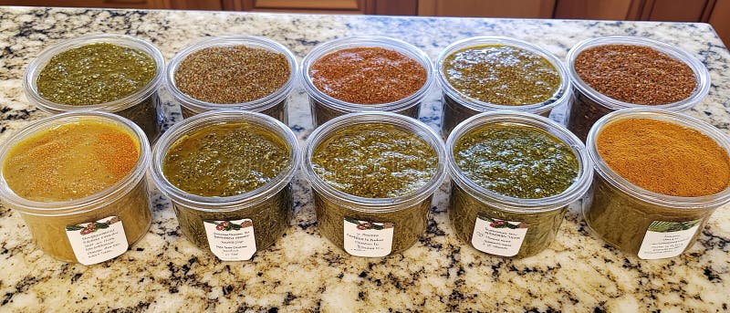 Variety of Spice Blends in Small Jars for Culinary Delights Stock Photo ...