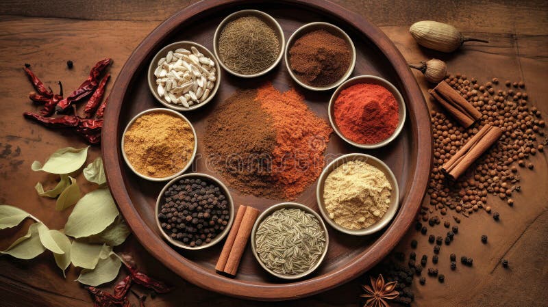 Assorted Spice-filled Bowls Arranged on a Table Stock Illustration ...