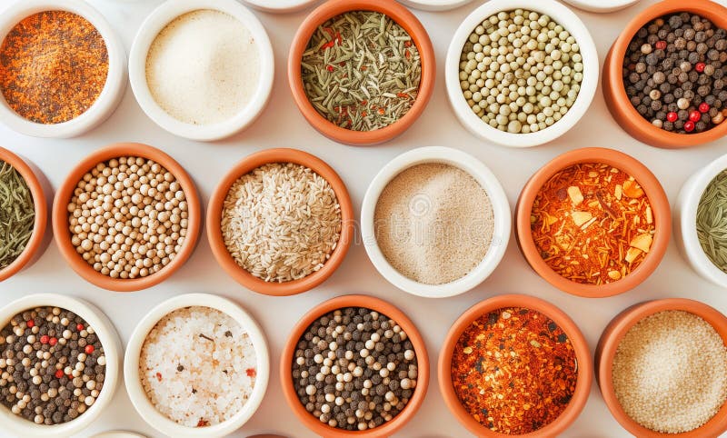Assorted Spices in Bowls. Spice Background on Table, Top View Stock ...