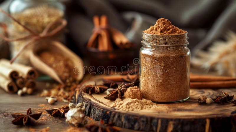 Assorted Spices and Cinnamon Sticks on a Wooden Surface Stock Photo ...