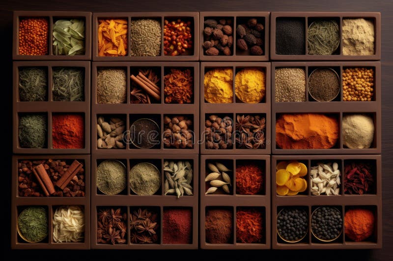 Assorted Spices Colorful Top View in Different Boxes. Generate Ai Stock ...