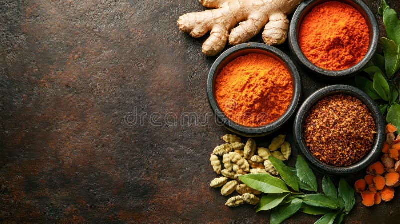 Assorted Spices and Herbs with Ginger on Rustic Background Stock ...