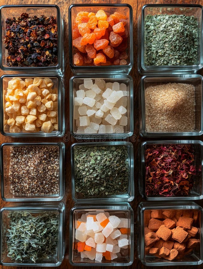 Assorted Spices and Herbs in Square Glass Containers Stock Image ...