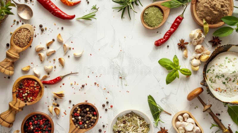 Assorted Spices and Herbs on White Surface Stock Photo - Image of ...