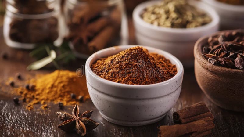 Assorted Spices and Ingredients in a Rustic Kitchen Setting Stock Photo ...