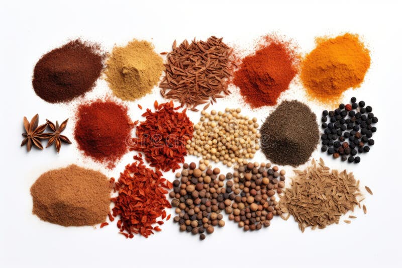 Assortment of Various Spice Powders and Seeds Isolated on White ...