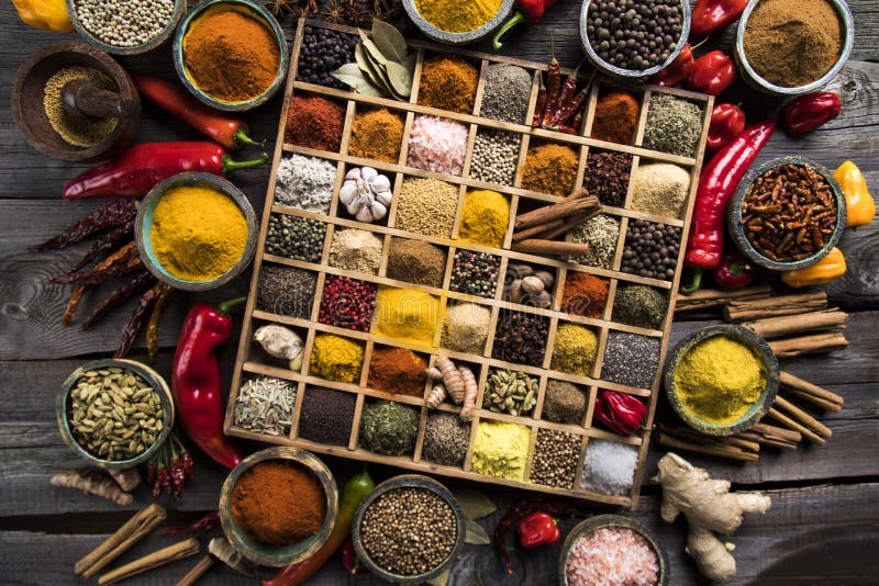 Assorted Spices in a Wooden Box Stock Image - Image of ingredients ...