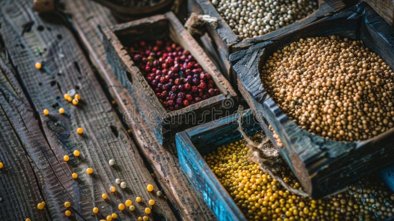 Assorted Spices in Wooden Boxes Stock Image - Image of textures ...