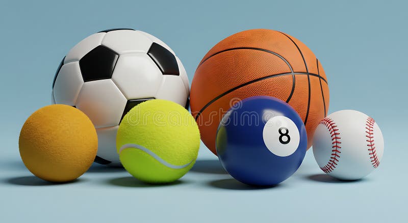 Assorted Sport Balls Grouped on Light Blue Background Stock ...