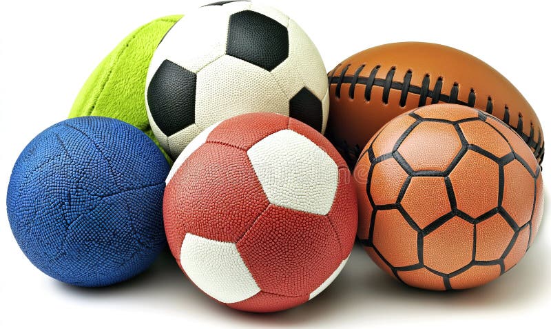 Assorted Sports Balls on White Background for Sporting Goods Ads Stock ...