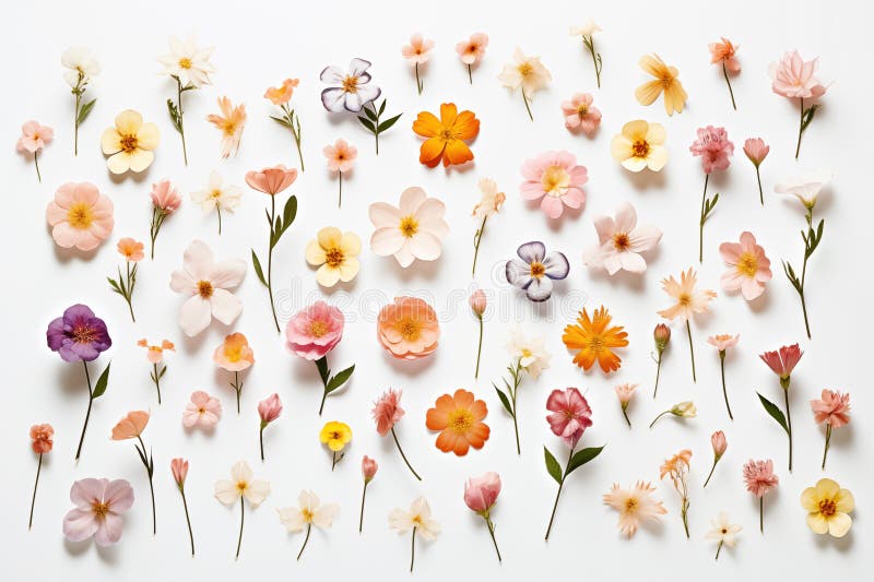 Assorted Spring Flowers Arranged on White Background Stock Photo ...