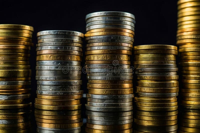 Assorted Stacks of Coins on Black Backdrop Stock Illustration ...