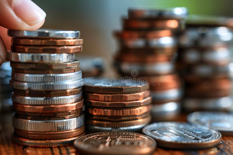 Assorted Stacks of Coins in Various Sizes and Colors on Solid ...