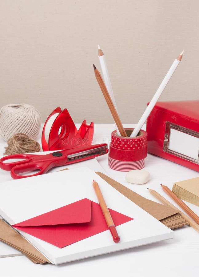 Assorted Stationery Items on Desk Stock Image - Image of interior ...