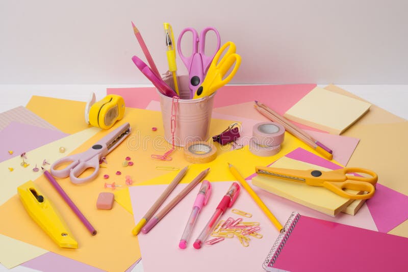 Assorted Stationery Items on a Desk Stock Photo - Image of cmyk ...