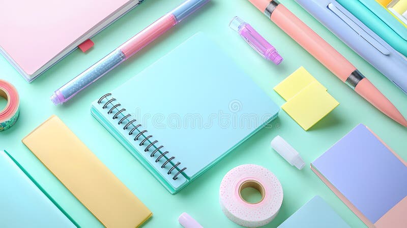 Assorted Stationery Items on a Flat Surface Stock Illustration ...