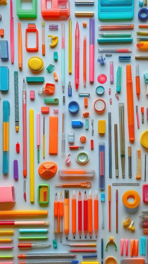 Assorted Stationery Items Laid Out on a White Surface Stock Image ...