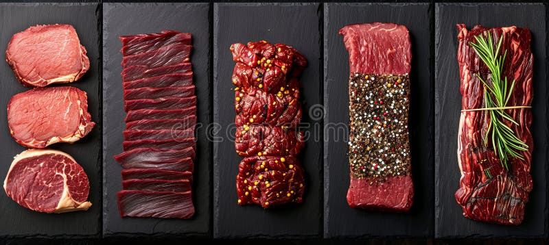 Assorted Steak Products Collage with White Dividers, Minimalist Design ...