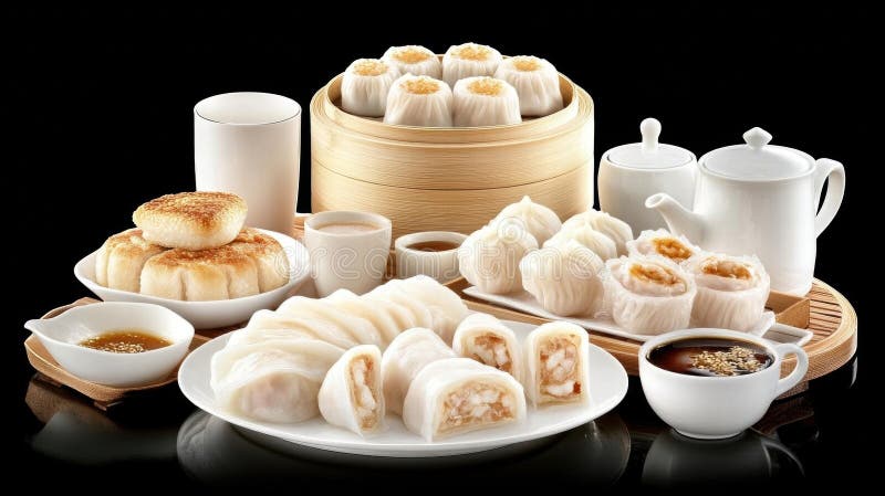 Assorted Steamed Dumplings & Pastries Stock Illustration - Illustration ...