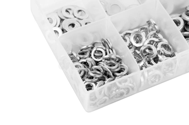 Washer in Plastic Organizer Box Stock Image - Image of chrome, plain ...