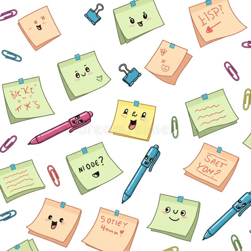 Assorted Sticky Notes with Cute, Animated Faces and Symbols Form a ...