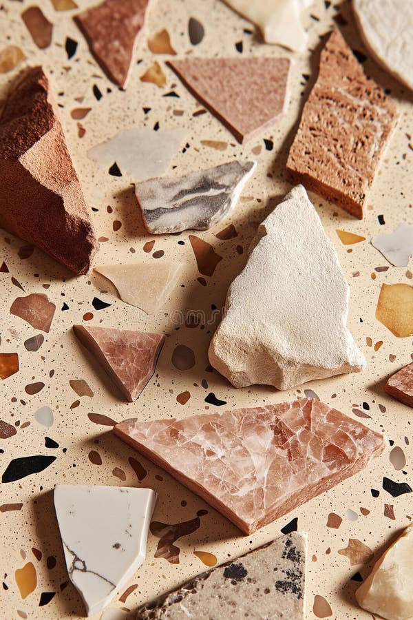 Assorted Stone Pieces Arranged on a Speckled Beige Surface Background ...