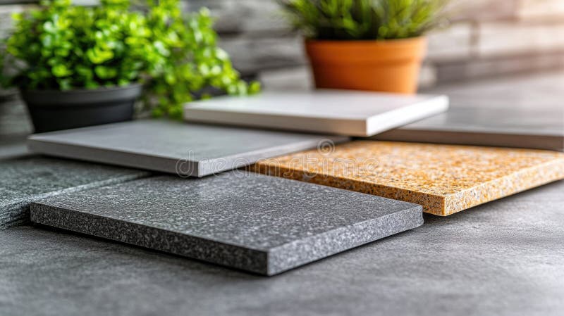 Assorted Stone Tiles with Potted Plants in Modern Outdoor Setting Stock ...