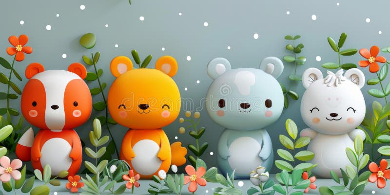 Assorted Stuffed Animals Arranged on a Vibrant Green Backdrop Stock ...