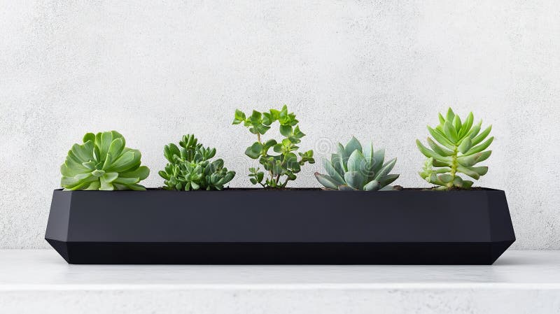 Assorted Succulent Plants in Modern Geometric Black Planter Stock Photo ...