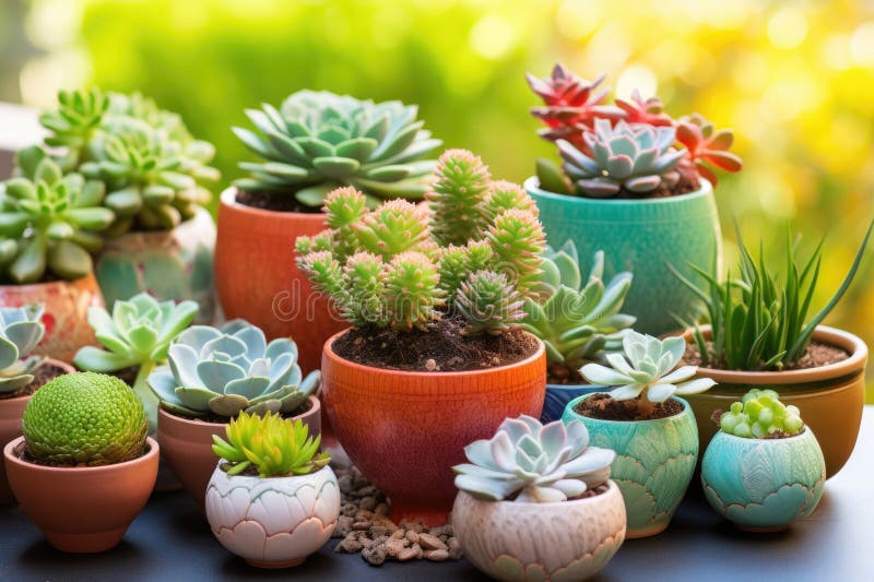 Assorted Succulents Planted in Small Ceramic Pots Stock Photo - Image ...