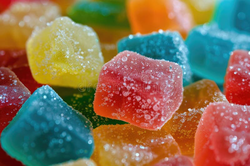 Assorted Sugar-coated Gummy Candies, Highlighting Their Texture and ...