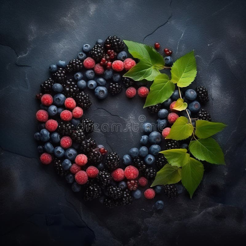 Assorted Summer Berry in Circle, Wreath, Symmetrical Composition, AI ...