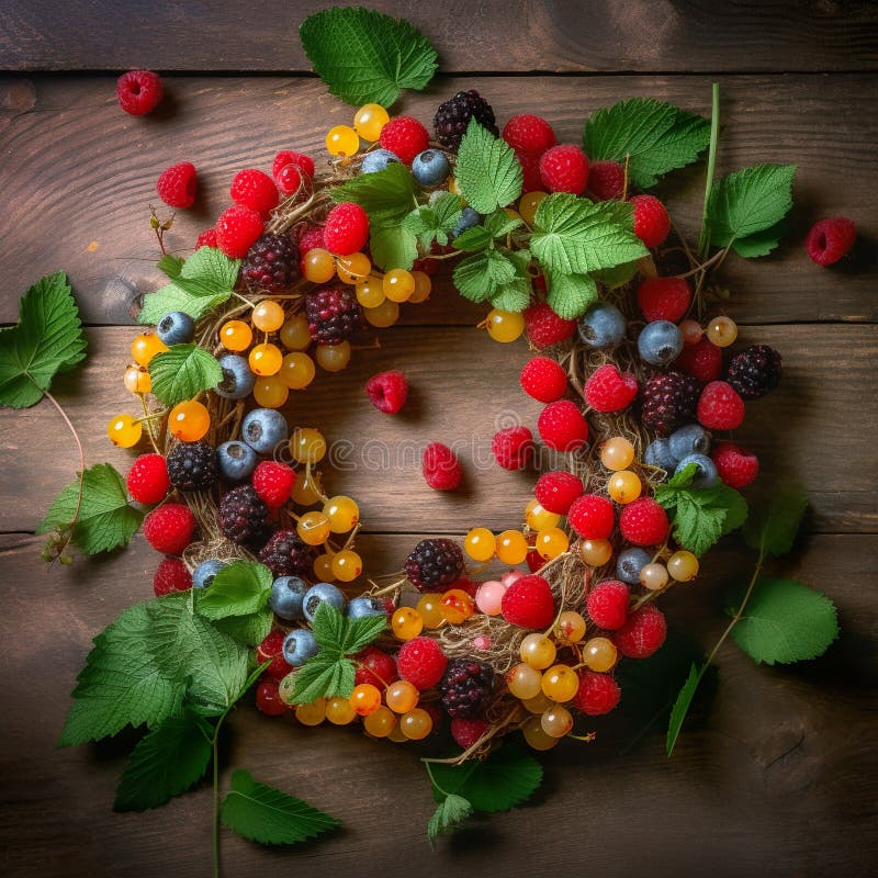 Assorted Summer Berry in Circle, Wreath, Symmetrical Composition, AI ...