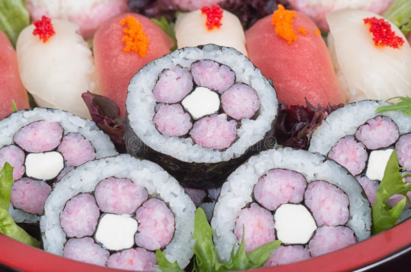 Assorted sushi and maki stock image. Image of japanese - 68600283