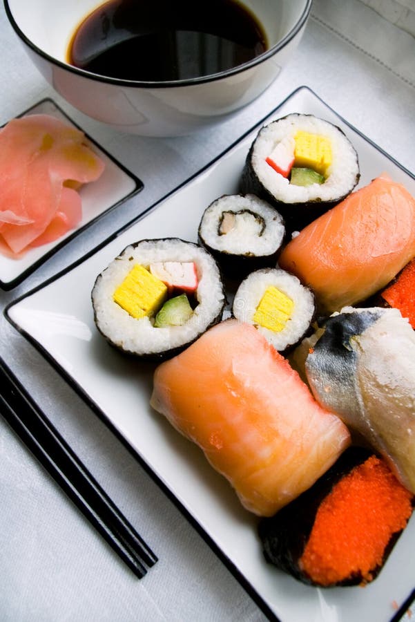 Assorted sushi on plate stock image. Image of asia, healthy - 1635825