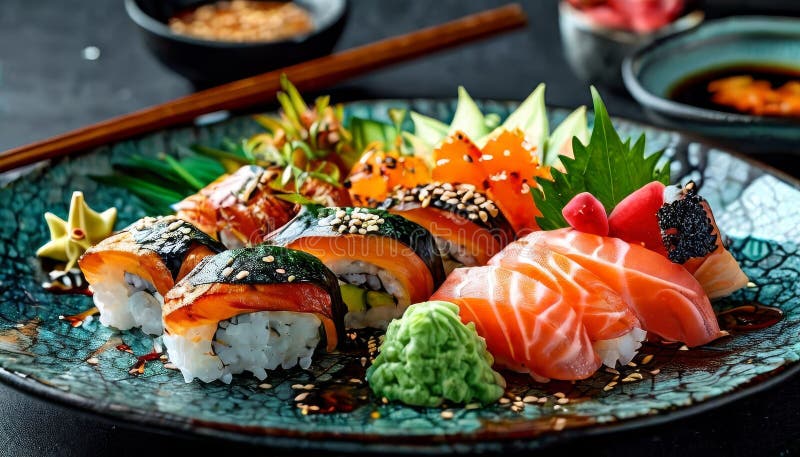 Assorted Sushi Platter with Fresh Fish and Vibrant Presentation Stock ...