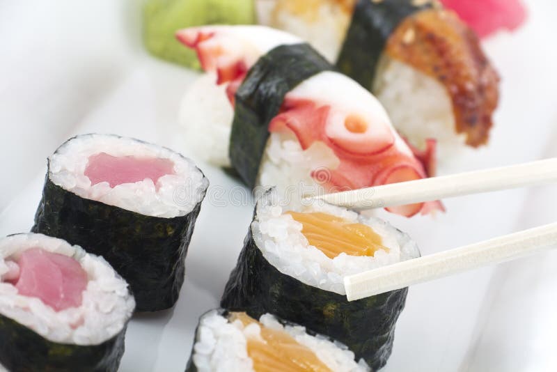 Assorted Sushi Platter stock photo. Image of rolled, plate - 45183410