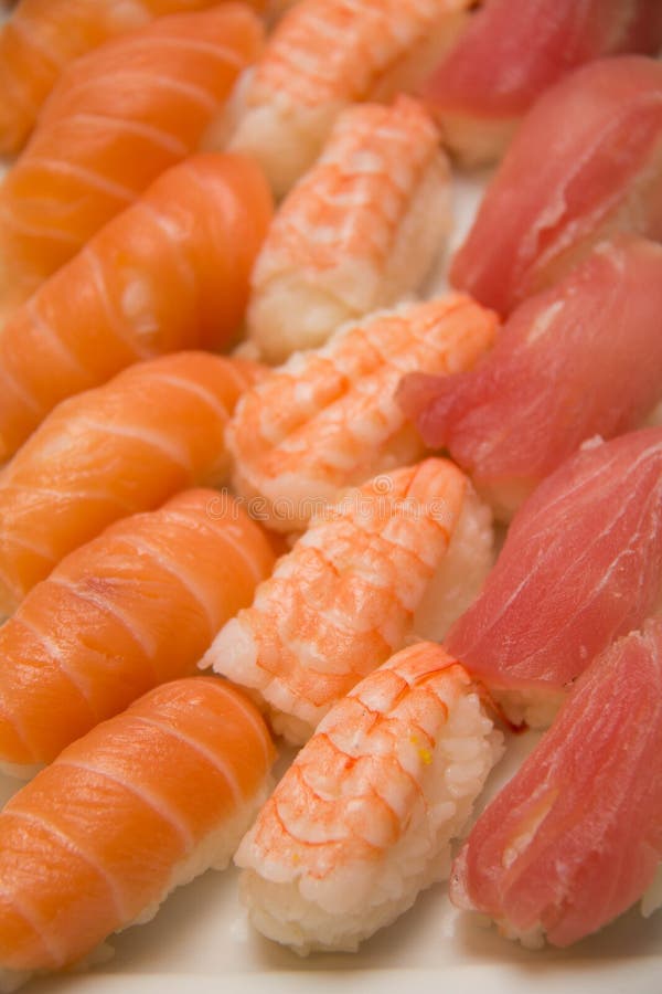 Assorted sushi platter stock image. Image of platters - 68100543