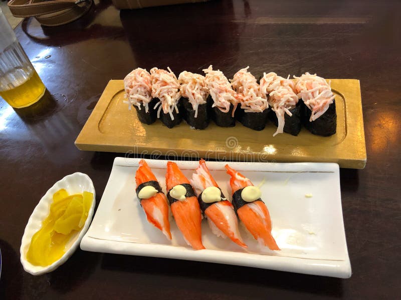 Assorted Sushi Platter at Japanese Restaurant Table, Vibrant Display ...