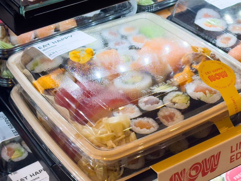Assorted Sushi Platter in Transparent Packaging on Display Editorial ...